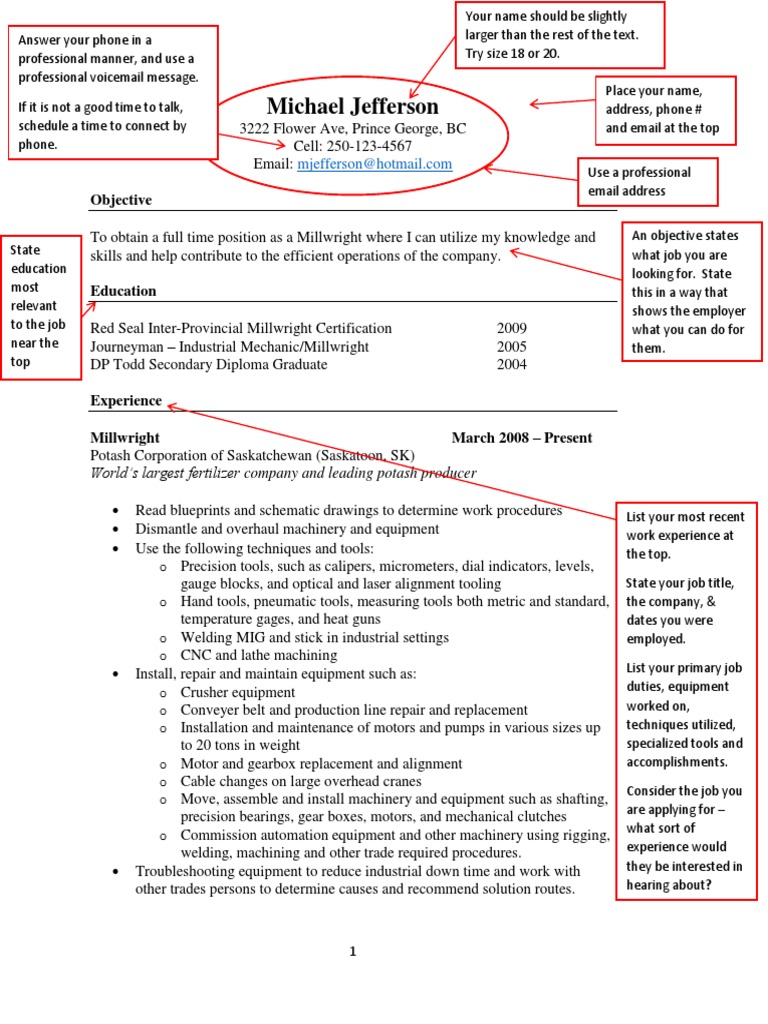 Sample Resume Millwright | PDF | Mechanical Engineering | Manufactured ...