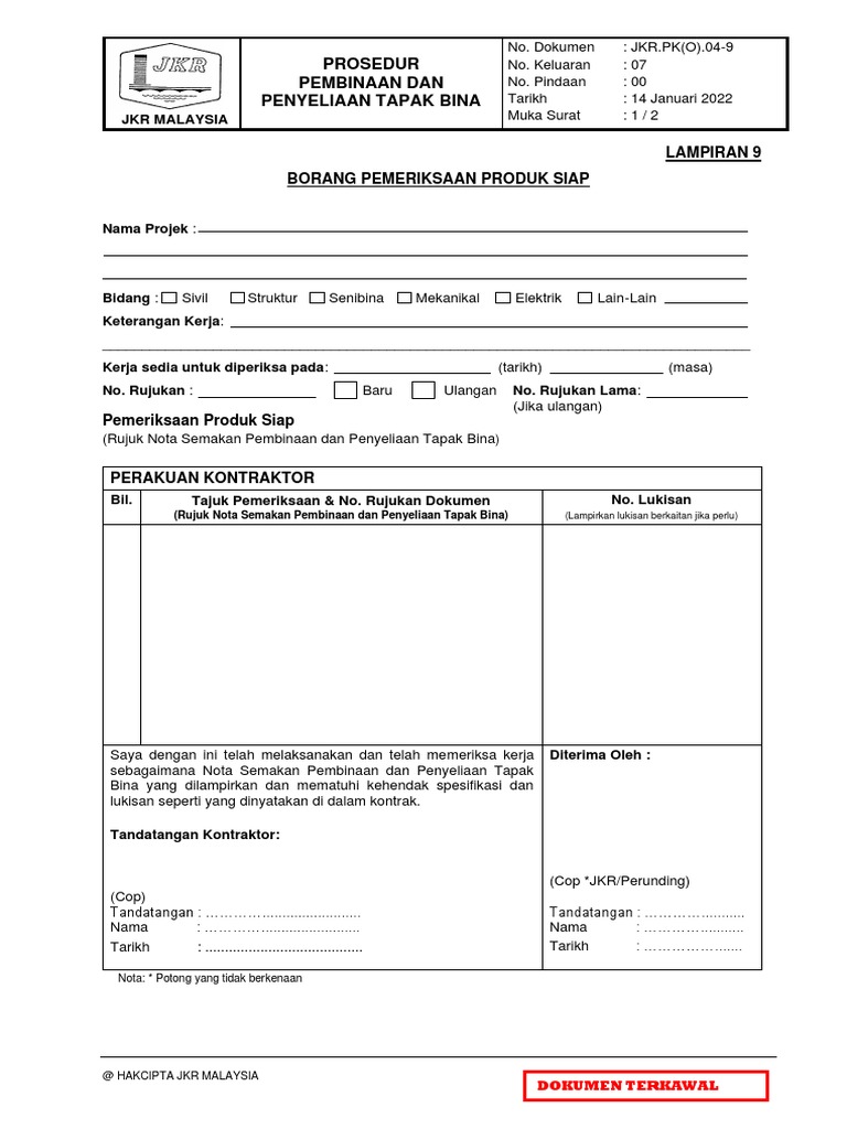 Borang Pemeriksaan Produk Siap JKR | PDF
