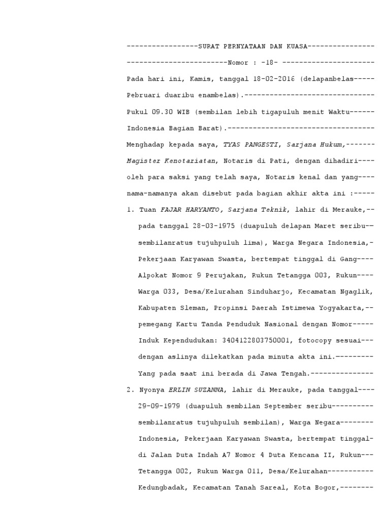 SURAT PERNYATAAN DAN KUASA Mbak Erna | PDF