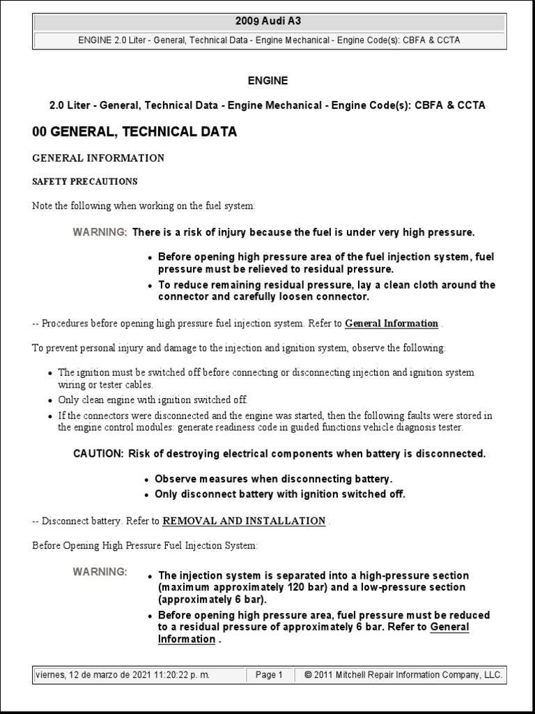 A3 2009 2.0L Cbfa Ccta | PDF | Piston | Belt (Mechanical)