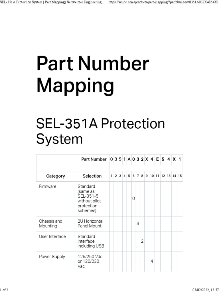 Part Number Mapping: SEL-351A Protection System | Download Free PDF ...