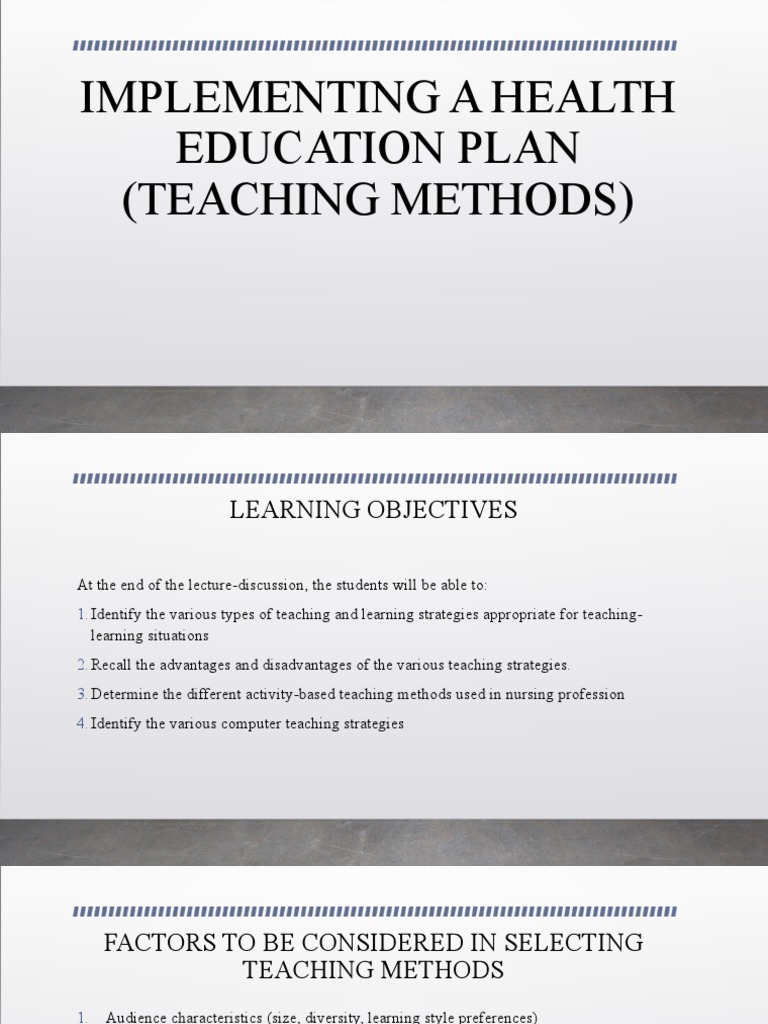 Implementing A Health Education Plan (Teaching Methods) | PDF | Learning | Teaching Method