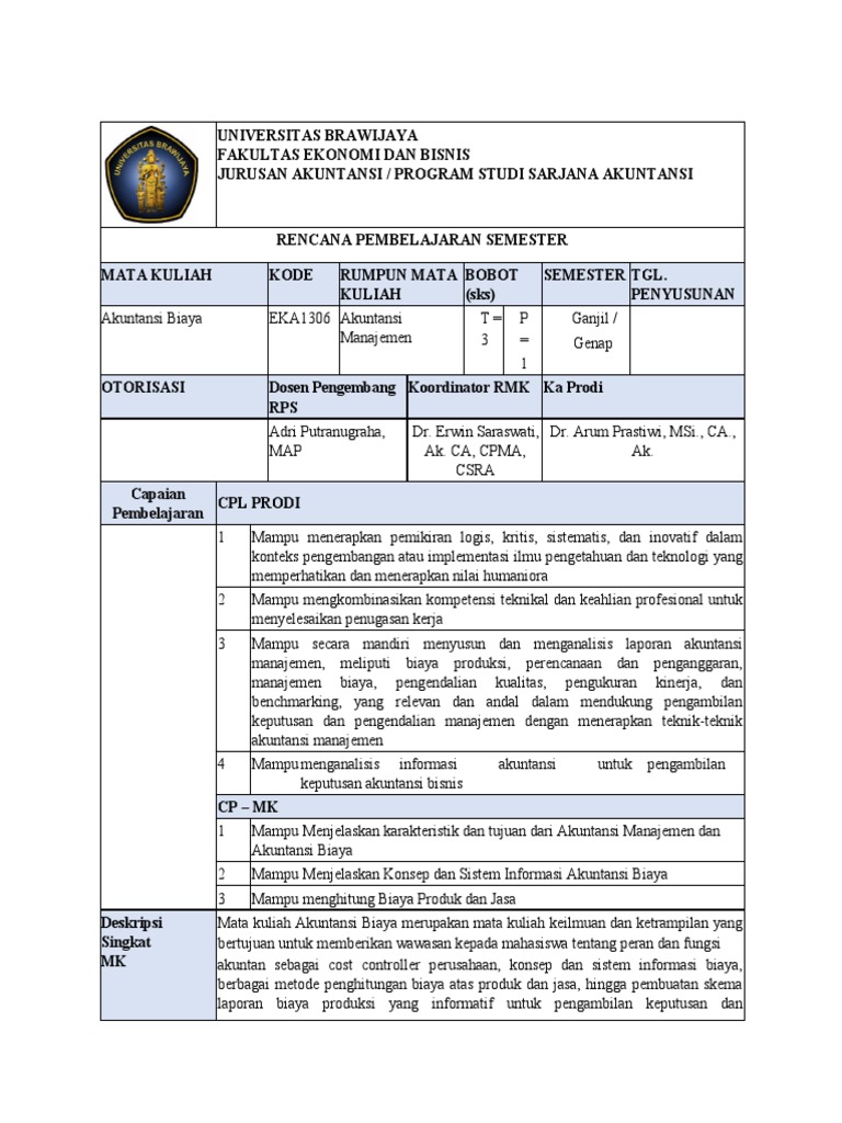 RPS OBE Akuntansi Biaya | PDF | Komputer