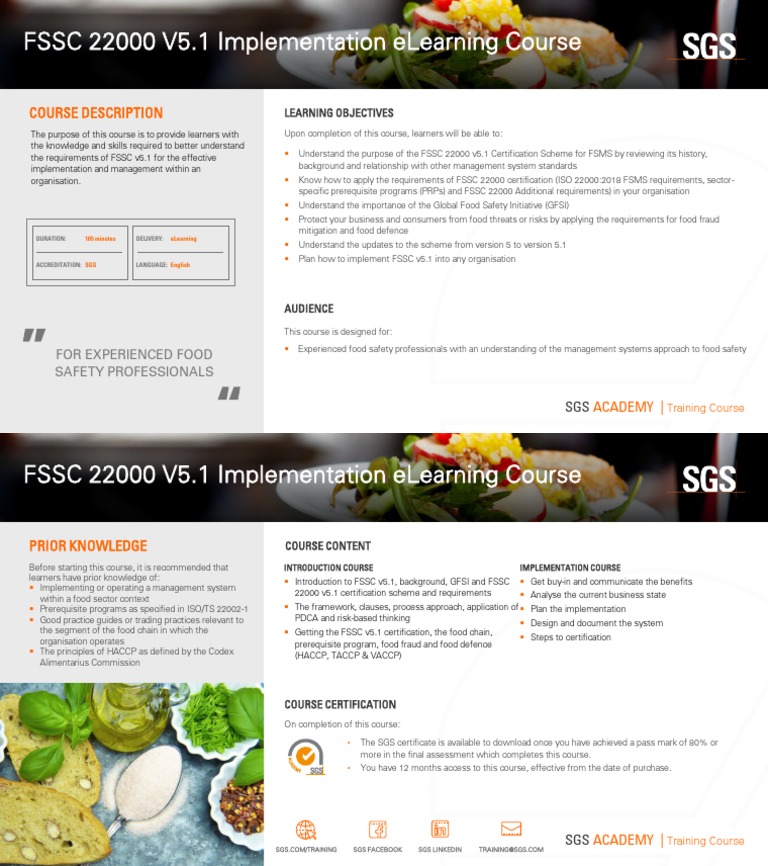 Sgs Sgs Academy FSSC 22000 v5 1 Implementation Elearning Course A4 en 21 v1 | PDF | Negócios
