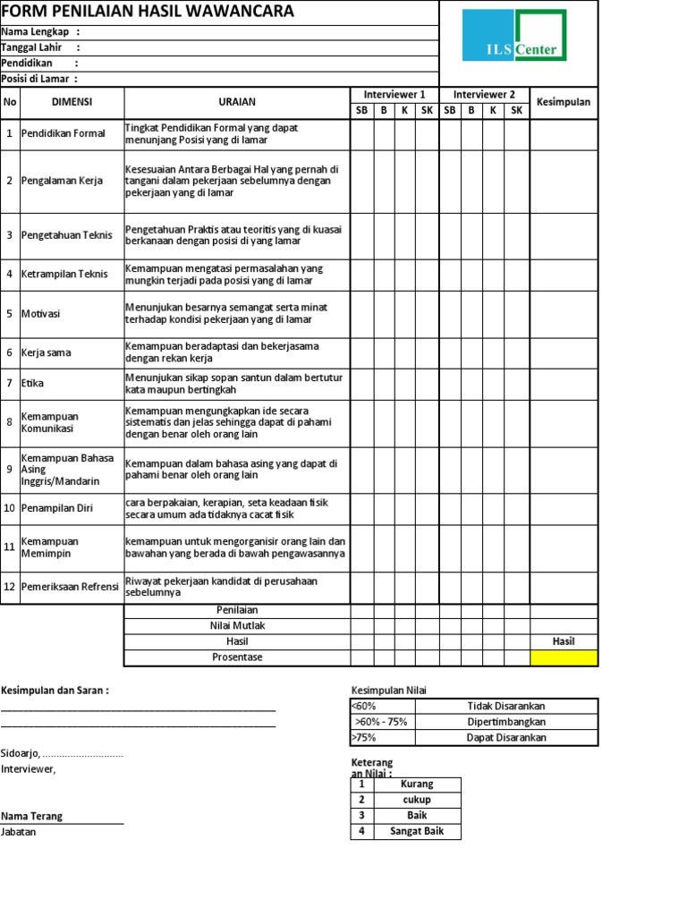 Form Penilaian Wawancara Kerja | PDF