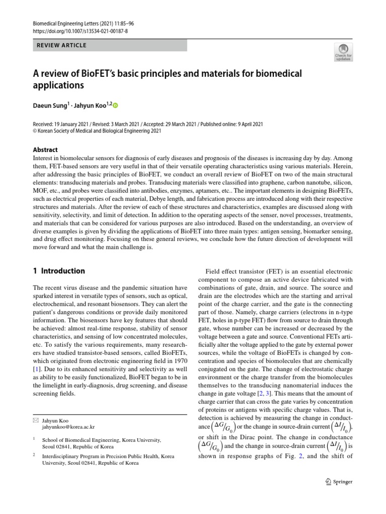 A Review of BioFET's Basic Principles and Materials For Biomedical ...
