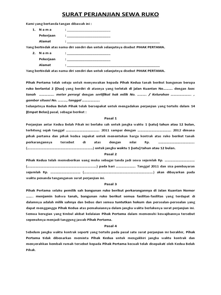 Surat Perjanjian Sewa Ruko | PDF