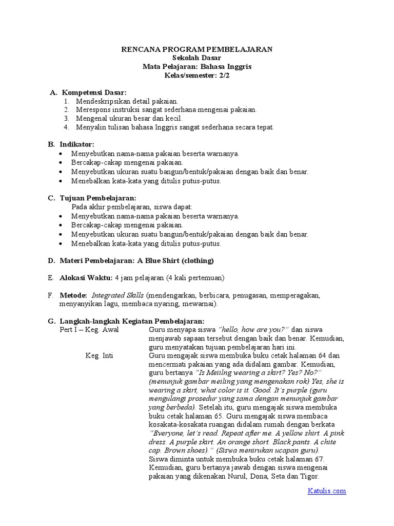 RPP K13 Bahasa Inggris Kelas 2 Semester 2 Revisi 2019 | PDF | Seni & Disiplin Bahasa | Kajian ...