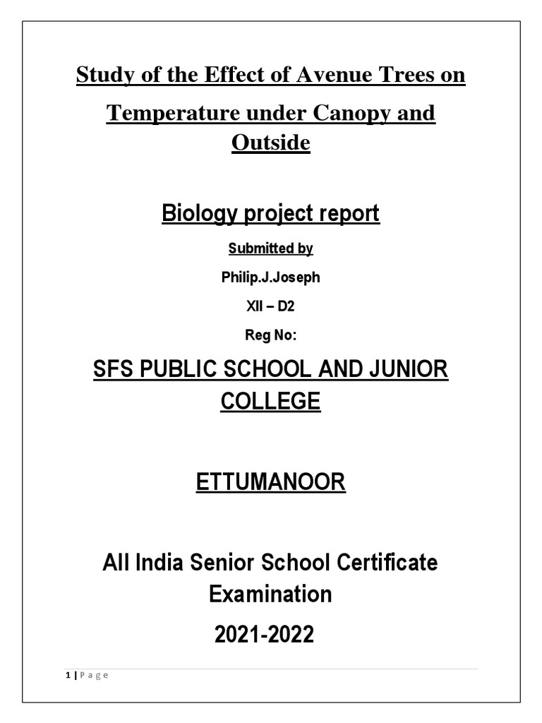 Biology Project Report: Study of The Effect of Avenue Trees On ...