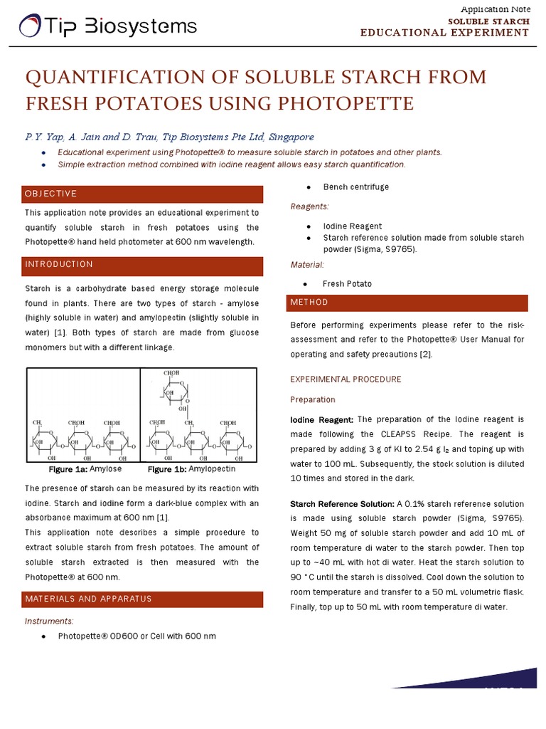 Quantification of Soluble Starch From Fresh Potatoes Using Photopette ...