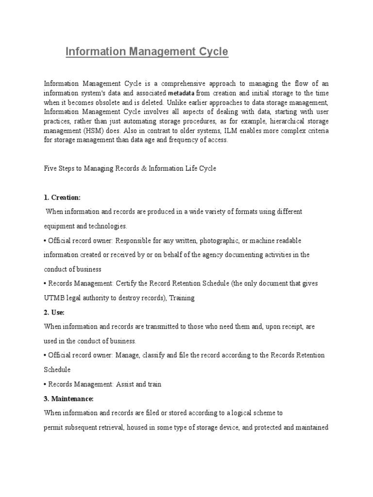Information Management Cycle Overview | PDF | Records Management ...
