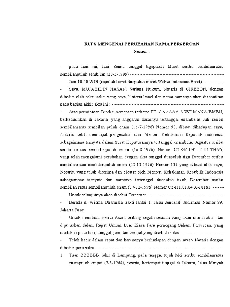 07 Rups Mengenai Perubahan Nama Perseroan | PDF | Hukum