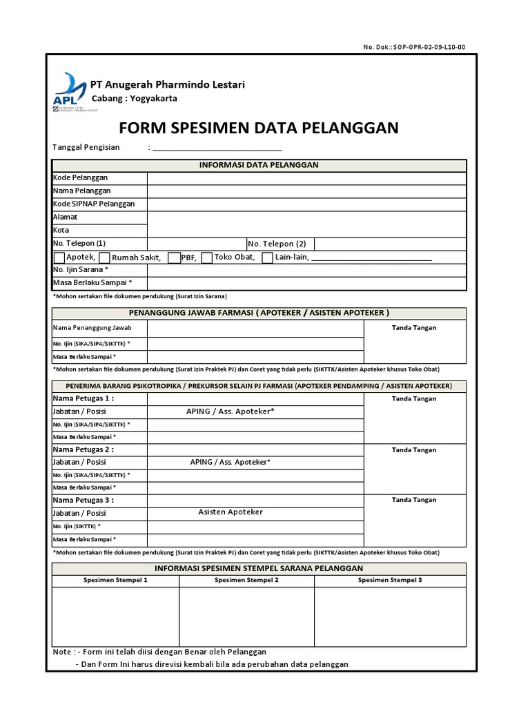 Form Spesimen Dan Data Pelanggan | PDF | Hukum
