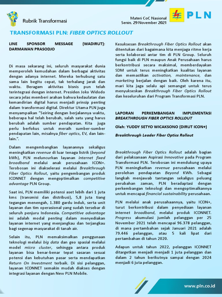 Rubrik Transformasi RT - Fiber Optics Rollout | PDF