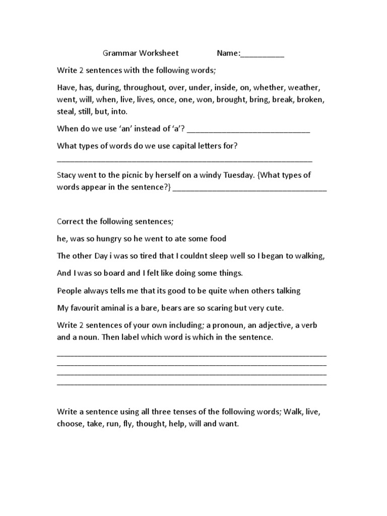 Grammar Worksheet Week 4 | PDF | Language Arts & Discipline