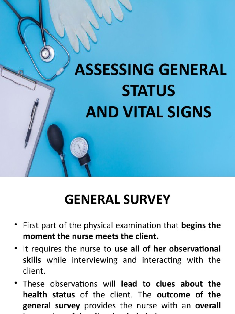 Assessing General Status and Vs | PDF | Blood Pressure | Pulse