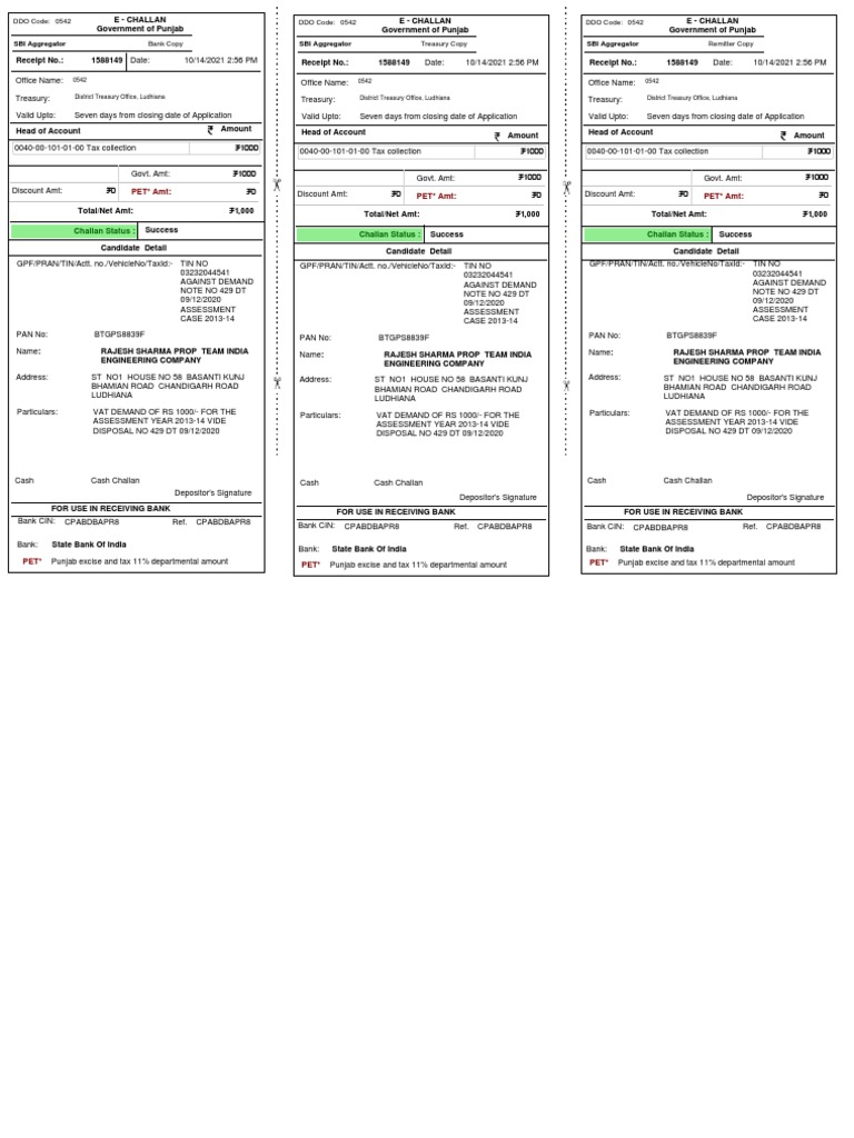 Vat Challan Rs 1000 | PDF | Government Finances | Economies
