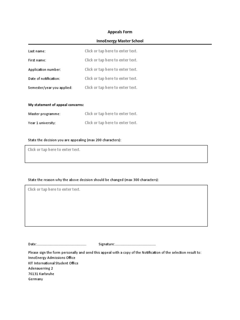 Appeals Form Innoenergy Master School: My Statement of Appeal Concerns ...