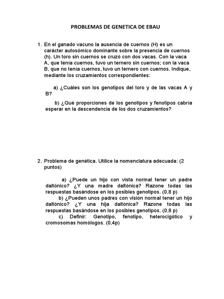Problemas Genetica Hechos Con Soluciones | PDF | Dominancia (Genética ...