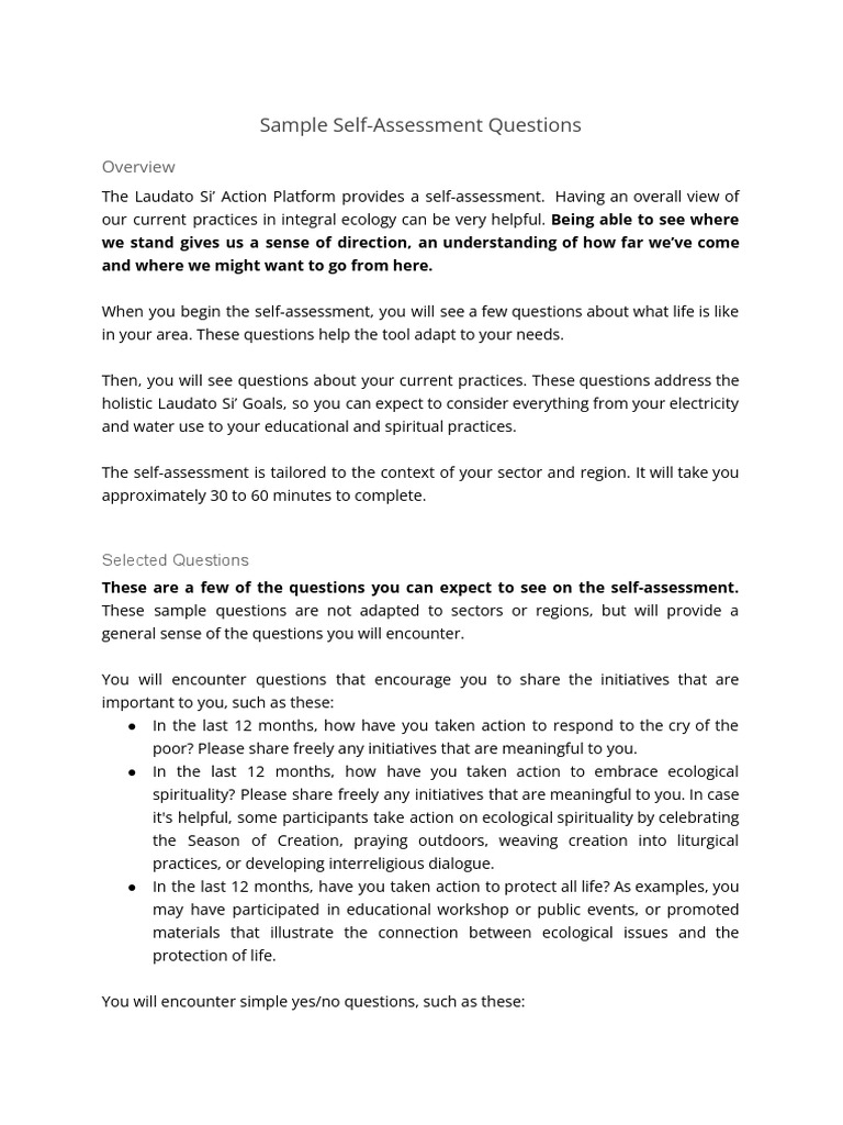 Sample Self Assessment Questions 1 | PDF