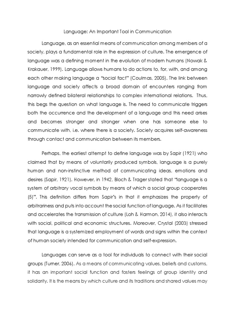 Language As A Communicative Tool | PDF | Communication | Linguistics