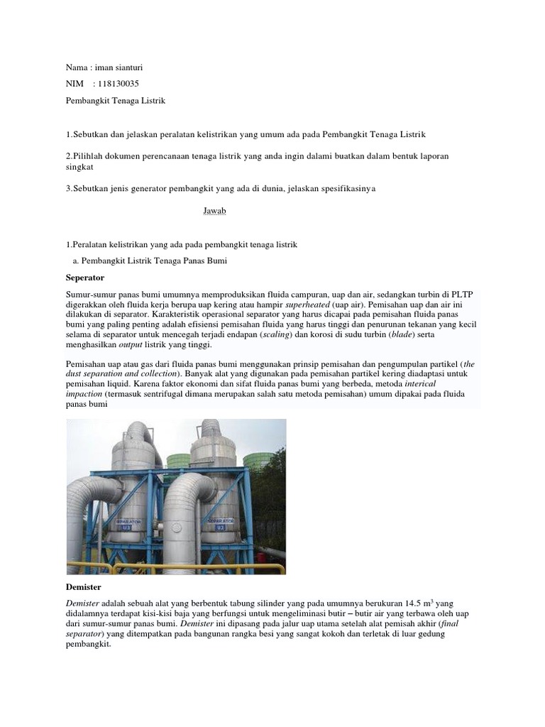 Pembangkit Listrik Tenaga Panas Bumi: Peralatan Kunci dan Prinsip Kerjanya | PDF