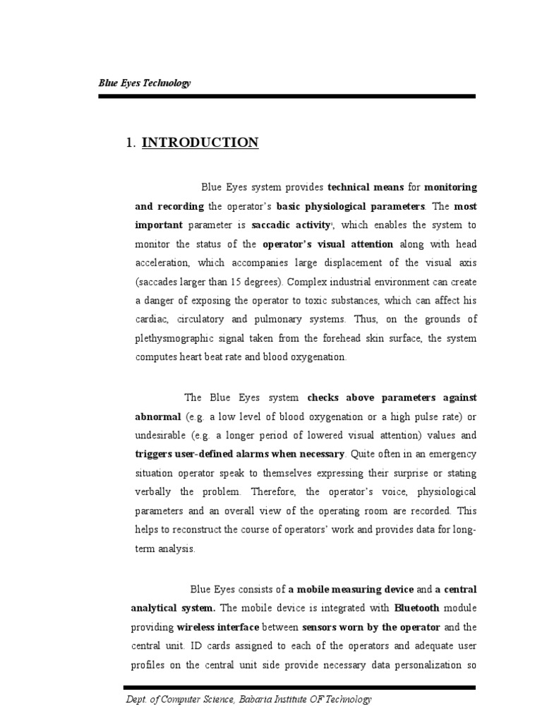 Blue Eyes Technology: Operator Monitoring System | PDF | Bluetooth ...