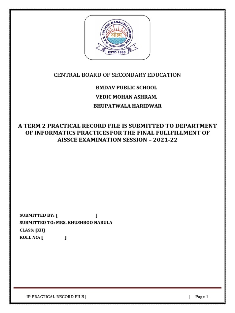 Term 2 Ip Practical File 2021-22 Blank Format | PDF | Career & Growth ...
