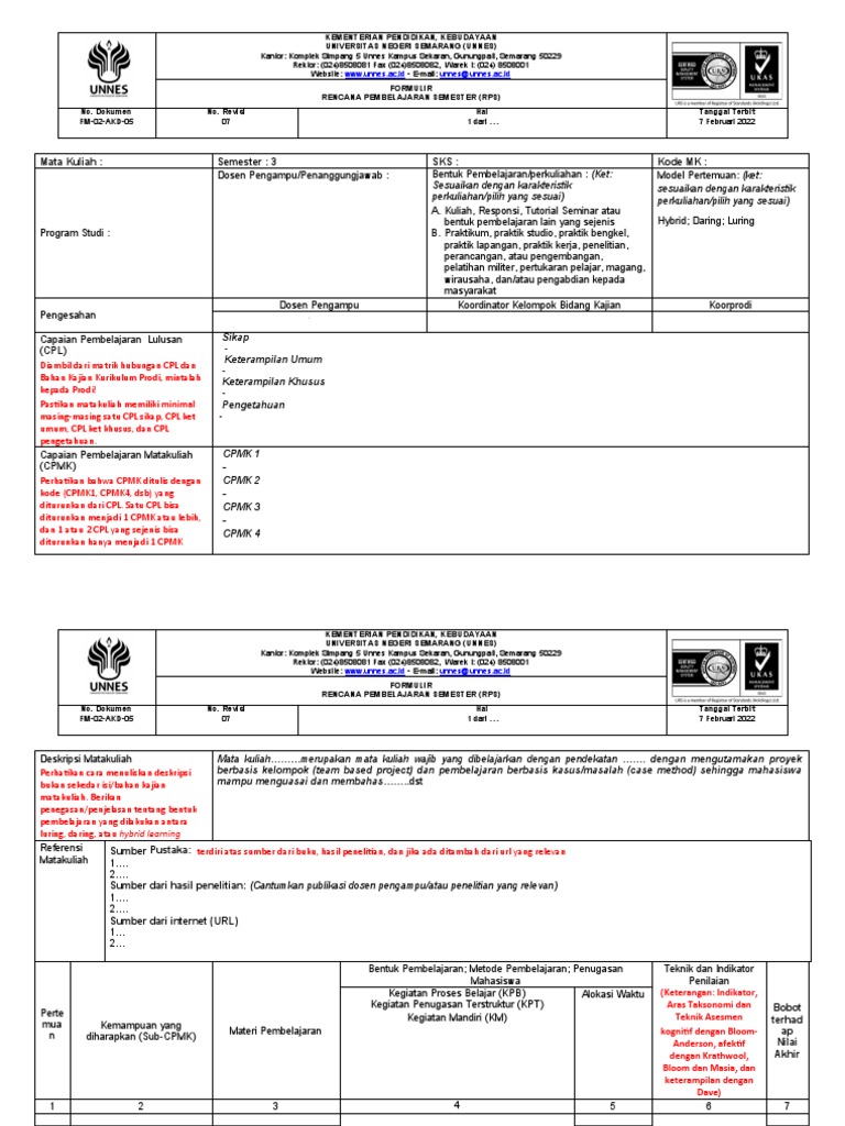 FM 02 AKD 05 Form RPS Bahasa Indonesia 7 Februari 2022 | PDF