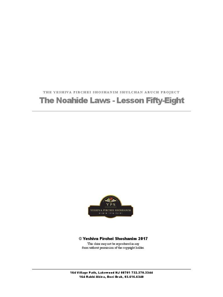 The Noahide Laws - Lesson Fifty-Eight: The Yeshiva Pirchei Shoshanim ...