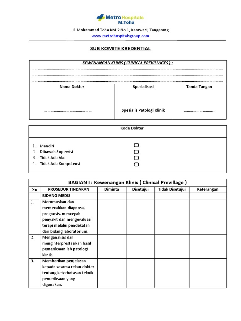 Kredensial Spesialis Patologi Klinik MHMT | PDF