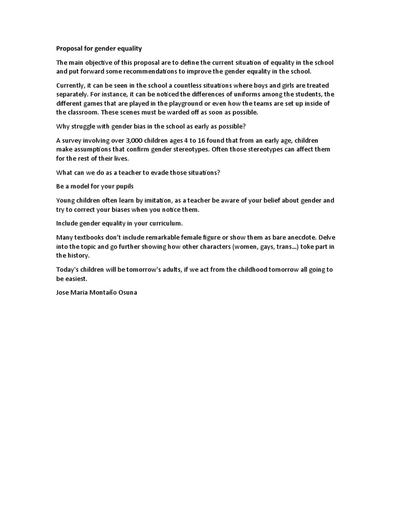 Gender Equality Proposal for Schools | PDF