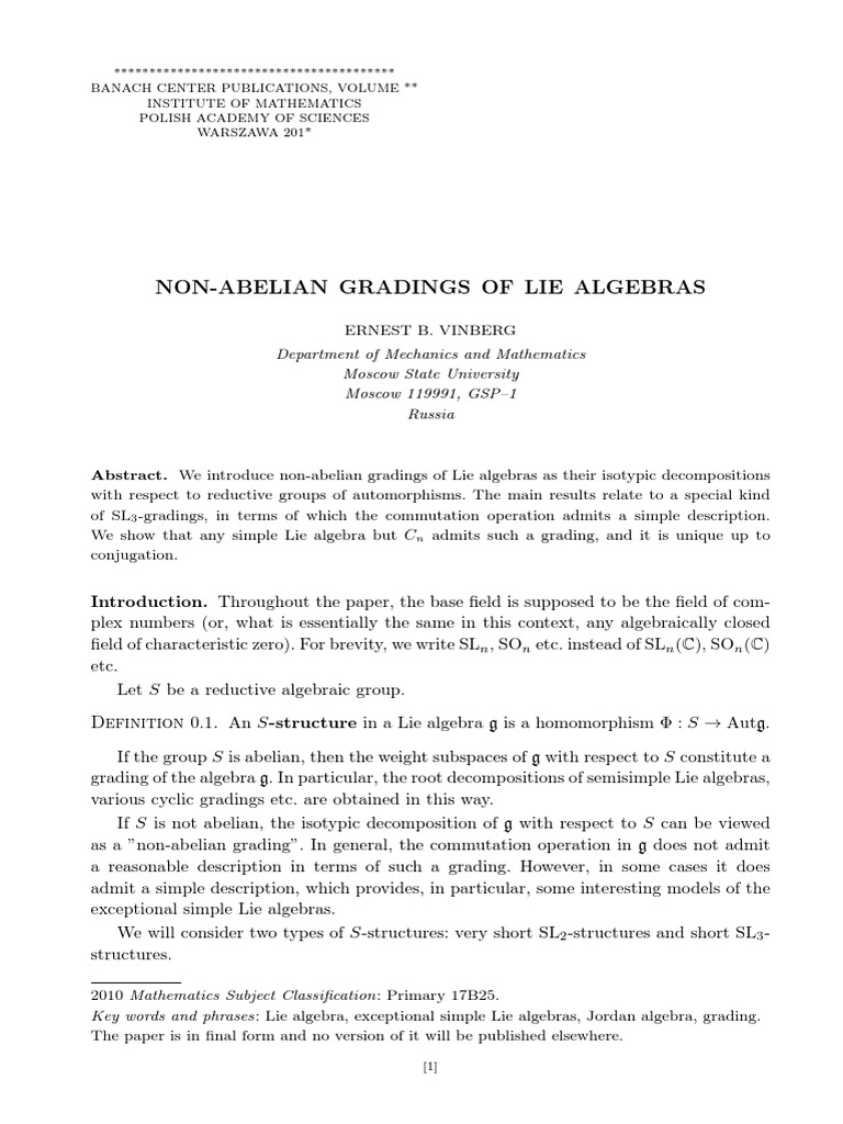 Non Abelian Gradings | PDF | Lie Algebra | Representation Theory