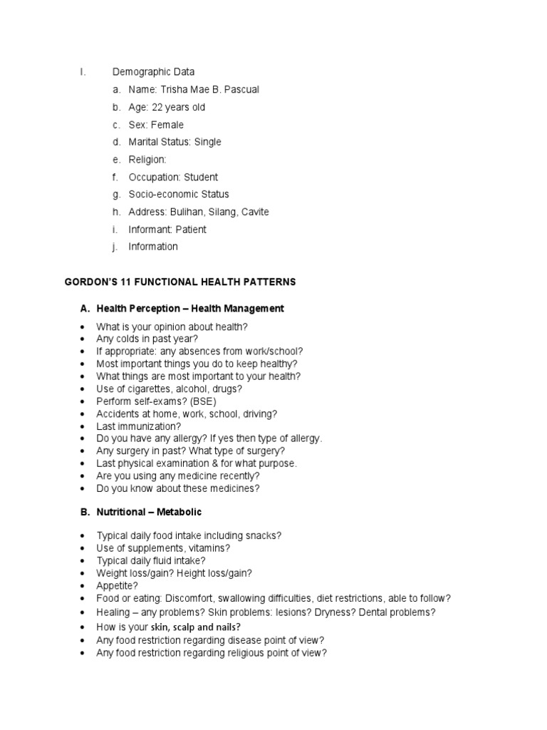 Gordons Functional Health Patterns Guide | Download Free PDF | Sleep ...