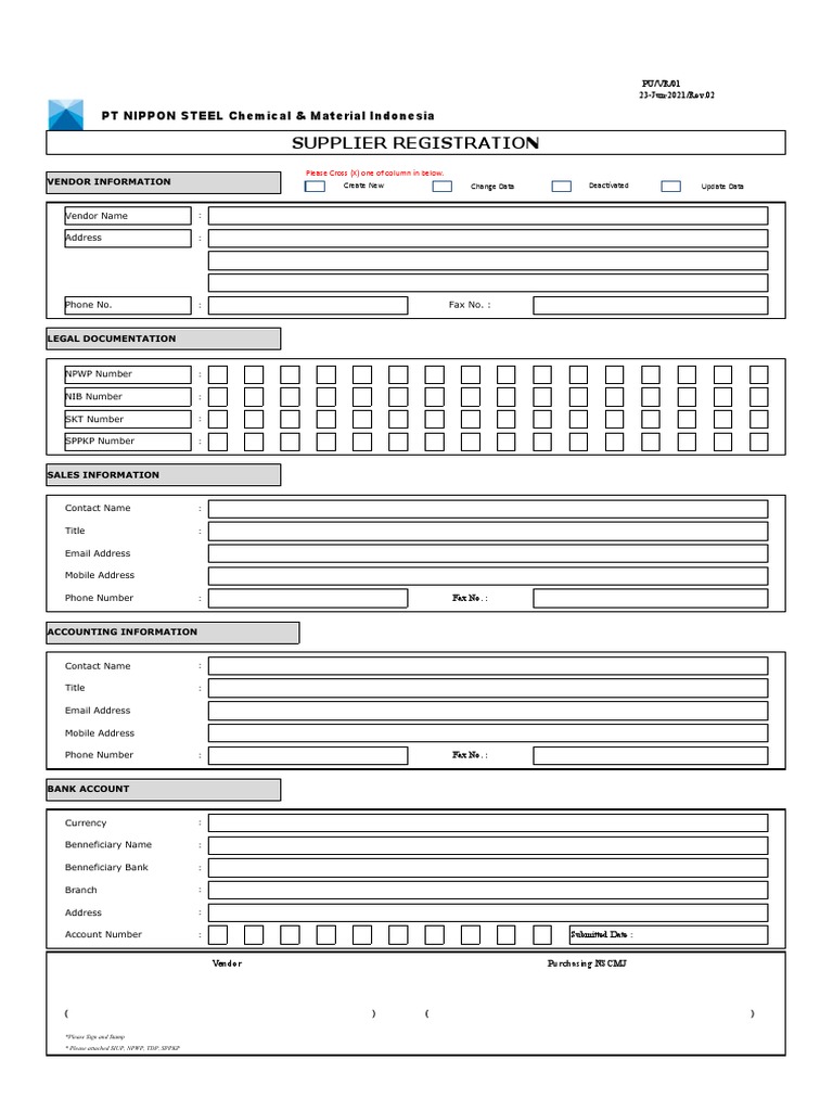 Supplier Registration Form (Blank) | PDF | Communication | Internet