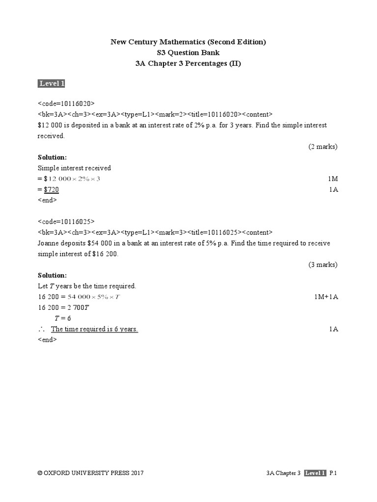 Level 1: New Century Mathematics (Second Edition) S3 Question Bank 3A ...