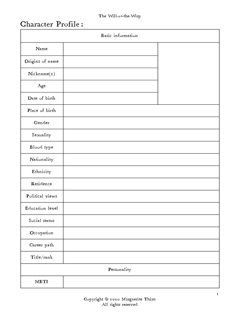 Character Profile Template | PDF | Extraversion And Introversion | Behavioural Sciences