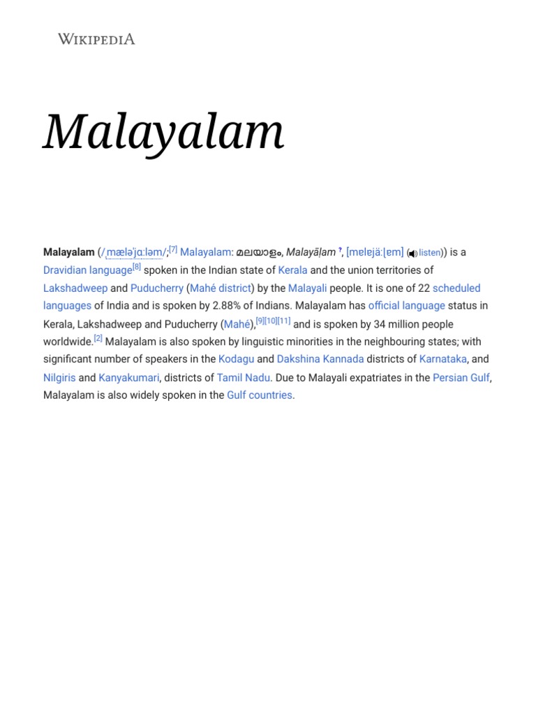Malayalam - Wikipedia | PDF | Languages | Foreign Language Studies