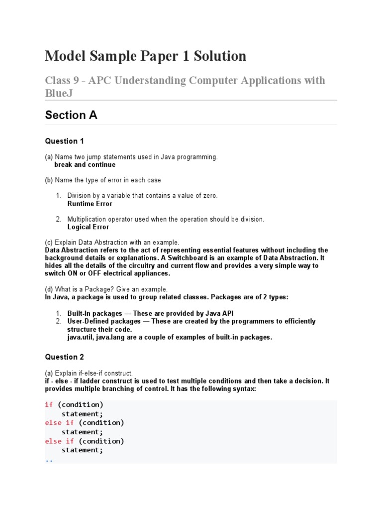 Model Sample Paper 1 Solution | Download Free PDF | Software ...