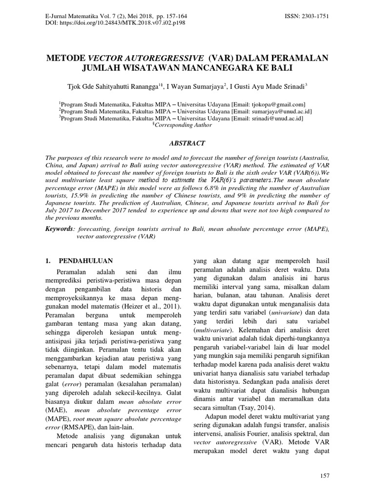 Metode Vector Autoregressive (Var) Dalam Peramalan | PDF | Sains ...