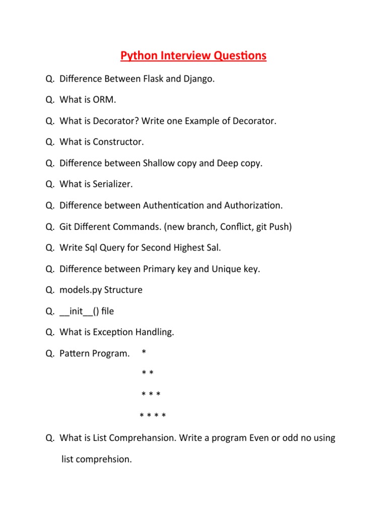 Python Mock Interview Questions | PDF