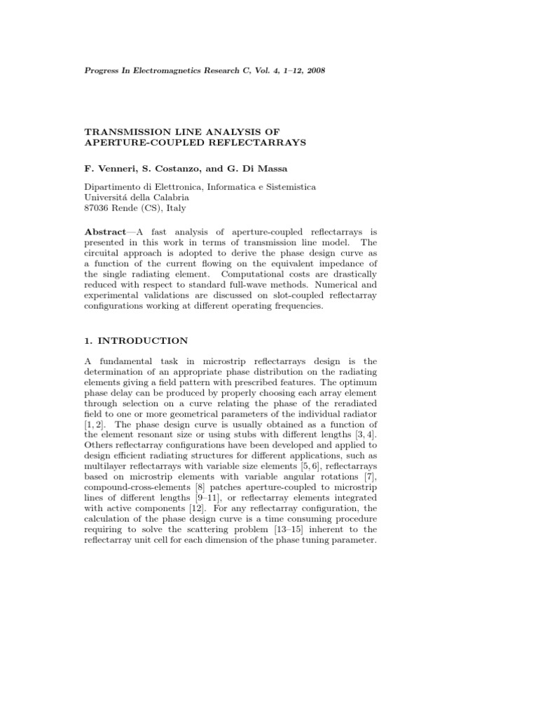 Transmission Line Analysis of Aperture-Coupled Reflectarrays | PDF | Transmission Line ...