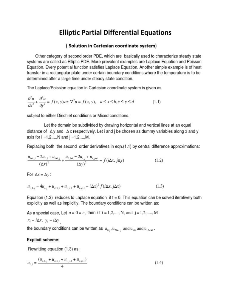 Elliptic Partial Differential Equations Solution in Cartesian ...
