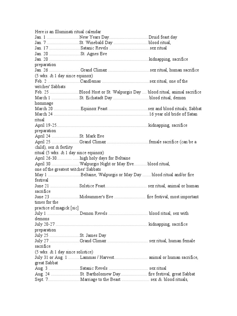 Here Is An Illuminati Ritual Calendar | PDF | Wheel Of The Year | Halloween