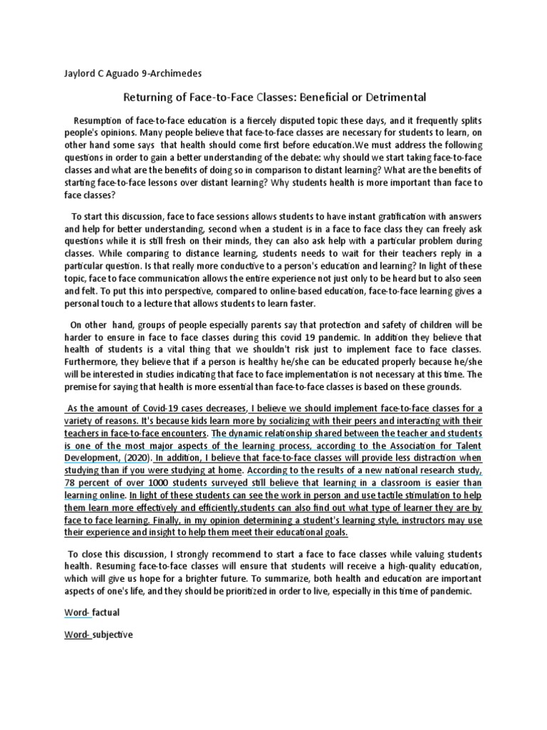 Benefits of F2F Classes | PDF | Learning | Teachers