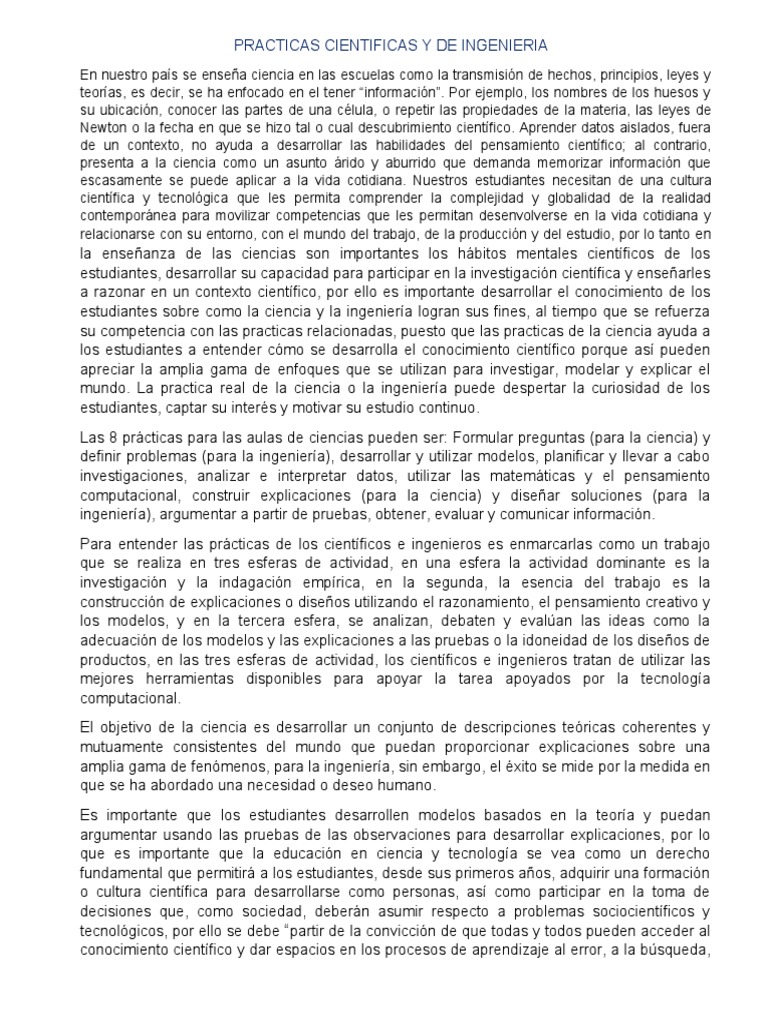 Prácticas Científicas y de Ingeniería en Educación | PDF | Ingeniería ...