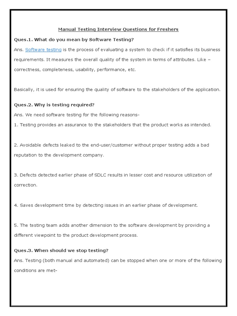 Manual Testing Interview Questions | PDF | Software Testing | Software Bug