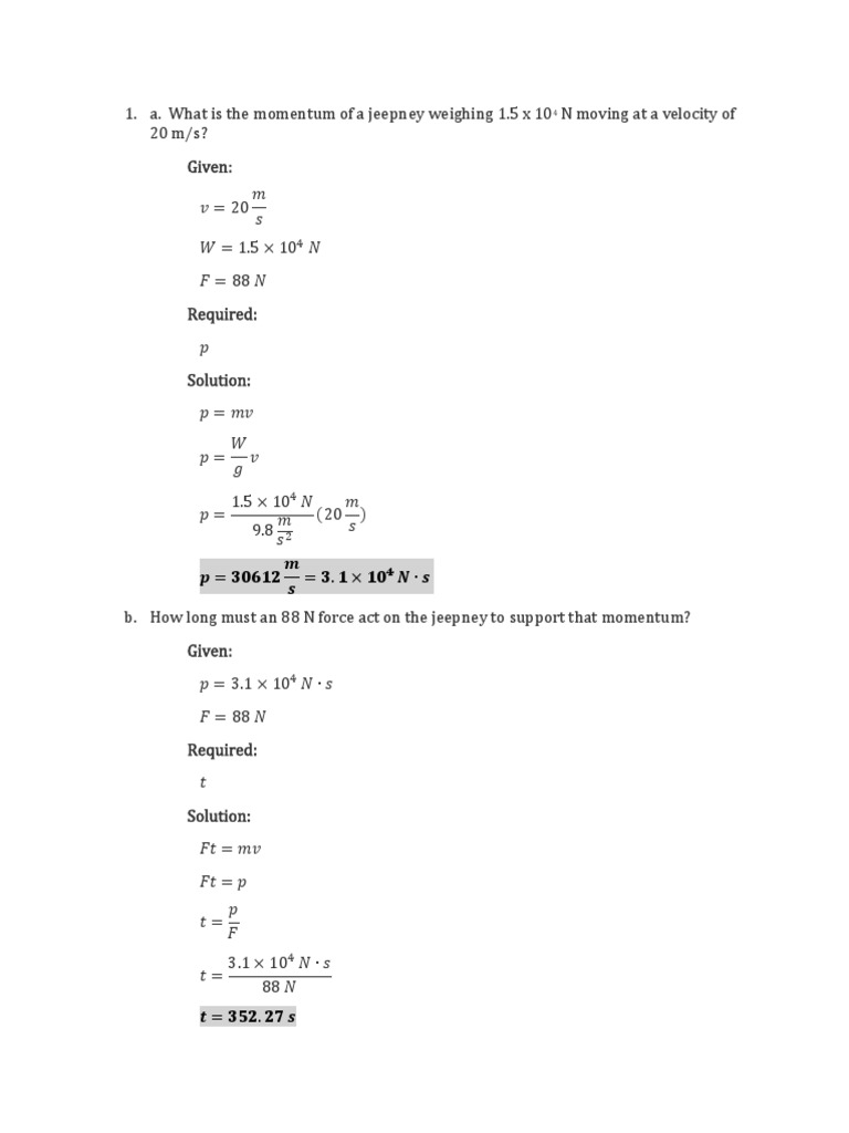 Problem Set On Impulse and Momentum | PDF | Applied And ...