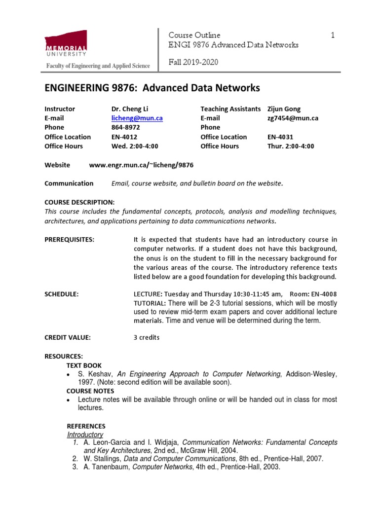 Course Outline - Advanced Data Networks | PDF | Computer Network | Routing