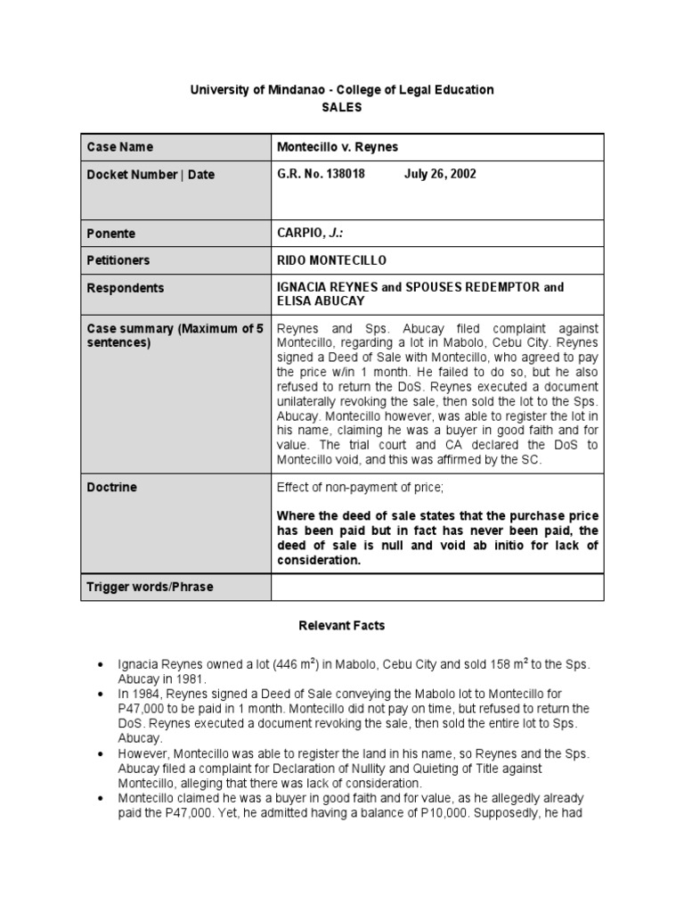 Sale of Lot Void for Lack of Consideration | PDF | Mortgage Law ...